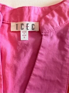 TCEC | Tops | Tcec Cotton Bright Pink Puff Sleeve Peplum Top | Poshmark